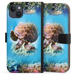 DeinDesign iPhone 14 Plus Handy Klapph&uuml;lle Handyh&uuml;lle aus Kunst Leder schwarz Flip Case Ocean Turtle Animals Sideflip mit langer Lasche