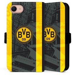 DeinDesign iPhone 16e Handy Klapph&uuml;lle Handyh&uuml;lle aus Kunst Leder schwarz Flip Case Bvb Borussia Dortmund Stadium Sideflip mit Lasche