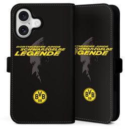DeinDesign iPhone 16 Handy Klapph&uuml;lle Handyh&uuml;lle aus Kunst Leder schwarz Flip Case Borussia Dortmund Bvb Marco Reus Sideflip mit Lasche