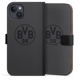DeinDesign iPhone 14 Plus Handy Klapph&uuml;lle Handyh&uuml;lle aus Kunst Leder schwarz Flip Case Bvb Borussia Dortmund Logo Sideflip mit langer Lasche