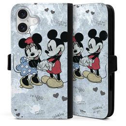 DeinDesign iPhone 16 Plus Handy Klapph&uuml;lle Handyh&uuml;lle aus Kunst Leder schwarz Flip Case Vintage Disney Sideflip mit Lasche