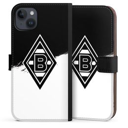 DeinDesign iPhone 14 Plus Handy Klapph&uuml;lle Handyh&uuml;lle aus Kunst Leder schwarz Flip Case Bmg Borussia M&ouml;nchengladbach Gladbach Sideflip mit langer Lasche