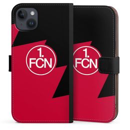 DeinDesign iPhone 14 Plus Handy Klapph&uuml;lle Handyh&uuml;lle aus Kunst Leder schwarz Flip Case 1. Fcn 1. Fc N&uuml;rnberg Merchandise Sideflip mit langer Lasche