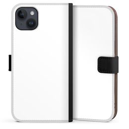 DeinDesign iPhone 14 Plus Handy Klapph&uuml;lle Handyh&uuml;lle aus Kunst Leder schwarz Flip Case White Colour Unicoloured Sideflip mit langer Lasche