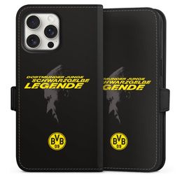 DeinDesign iPhone 15 Pro Max Handy Klapph&uuml;lle Handyh&uuml;lle aus Kunst Leder schwarz Flip Case Borussia Dortmund Bvb Marco Reus Sideflip mit Lasche