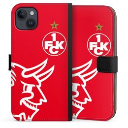DeinDesign iPhone 14 Plus Handy Klapph&uuml;lle Handyh&uuml;lle aus Kunst Leder schwarz Flip Case Star Devil 1. Fc Kaiserslautern Sideflip mit langer Lasche