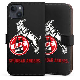 DeinDesign iPhone 14 Plus Handy Klapph&uuml;lle Handyh&uuml;lle aus Kunst Leder schwarz Flip Case Official Licensed Product Transparent 1. Fc K&ouml;ln Sideflip mit langer 