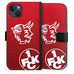 DeinDesign iPhone 14 Plus Handy Klapph&uuml;lle Handyh&uuml;lle aus Kunst Leder schwarz Flip Case Devil Official Licensed Product 1. Fc Kaiserslautern Sideflip mit langer 