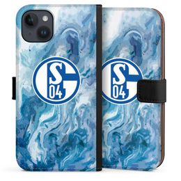 DeinDesign iPhone 14 Plus Handy Klapph&uuml;lle Handyh&uuml;lle aus Kunst Leder schwarz Flip Case Logo Fc Schalke 04 Merchandise Sideflip mit langer Lasche