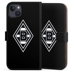 DeinDesign iPhone 14 Plus Handy Klapph&uuml;lle Handyh&uuml;lle aus Kunst Leder schwarz Flip Case Borussia M&ouml;nchengladbach Gladbach Coat Of Arms Sideflip mit langer Lasche