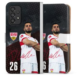 DeinDesign Galaxy A33 5G Handy Klapph&uuml;lle Handyh&uuml;lle aus Kunst Leder wei&szlig; Flip Case Vfb Stuttgart Deniz Undav Official Licensed Product Sideflip mit Lasche