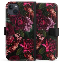 DeinDesign iPhone 14 Plus Handy Klapph&uuml;lle Handyh&uuml;lle aus Kunst Leder schwarz Flip Case Flowers Blossom Rose Sideflip mit langer Lasche