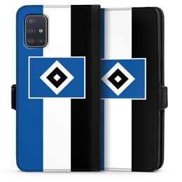 DeinDesign Galaxy A51 Handy Klapph&uuml;lle Handyh&uuml;lle aus Kunst Leder schwarz Flip Case Stripes Hamburger Sv Hsv Sideflip mit Lasche