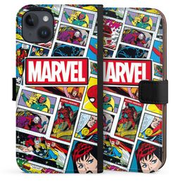 DeinDesign iPhone 14 Plus Handy Klapph&uuml;lle Handyh&uuml;lle aus Kunst Leder schwarz Flip Case Muster Comic Marvel Sideflip mit langer Lasche