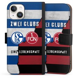 DeinDesign iPhone 14 Handy Klapph&uuml;lle Handyh&uuml;lle aus Kunst Leder schwarz Flip Case Friendship 1. Fc N&uuml;rnberg Fc Schalke 04 Sideflip mit Lasche
