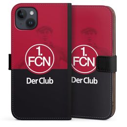 DeinDesign iPhone 14 Plus Handy Klapph&uuml;lle Handyh&uuml;lle aus Kunst Leder schwarz Flip Case Official Licensed Product Der Club 1. Fc N&uuml;rnberg Sideflip mit langer 
