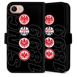 DeinDesign iPhone 16e Handy Klapph&uuml;lle Handyh&uuml;lle aus Kunst Leder schwarz Flip Case Eagle Logo Eintracht Frankfurt Sideflip mit Lasche