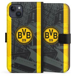 DeinDesign iPhone 14 Plus Handy Klapph&uuml;lle Handyh&uuml;lle aus Kunst Leder schwarz Flip Case Bvb Borussia Dortmund Stadium Sideflip mit langer Lasche