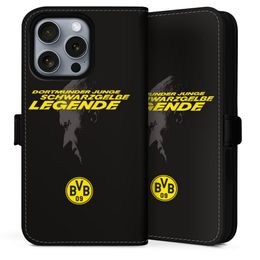 DeinDesign iPhone 16 Pro Max Handy Klapph&uuml;lle Handyh&uuml;lle aus Kunst Leder schwarz Flip Case Borussia Dortmund Bvb Marco Reus Sideflip mit Lasche