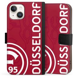 DeinDesign iPhone 14 Handy Klapph&uuml;lle Handyh&uuml;lle aus Kunst Leder schwarz Flip Case Lettering F95 Fortuna D&uuml;sseldorf Sideflip mit Lasche