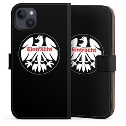 DeinDesign iPhone 14 Plus Handy Klapph&uuml;lle Handyh&uuml;lle aus Kunst Leder schwarz Flip Case Eintracht Frankfurt Sge Official Licensed Product Sideflip mit langer 