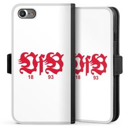 DeinDesign iPhone SE (2022) Handy Klapph&uuml;lle Handyh&uuml;lle aus Kunst Leder schwarz Flip Case Vfb Stuttgart Lettering Official Licensed Product Sideflip mit Lasche