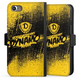DeinDesign iPhone SE (2020) Handy Klapph&uuml;lle Handyh&uuml;lle aus Kunst Leder schwarz Flip Case Official Licensed Product Sg Dynamo Dresden Logo Sideflip mit Lasche