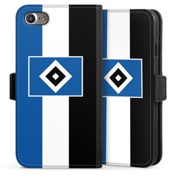 DeinDesign iPhone SE (2022) Handy Klapph&uuml;lle Handyh&uuml;lle aus Kunst Leder schwarz Flip Case Stripes Hsv Hamburger Sv Sideflip mit Lasche