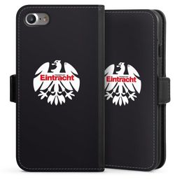 DeinDesign iPhone SE (2022) Handy Klapph&uuml;lle Handyh&uuml;lle aus Kunst Leder schwarz Flip Case Logo Retro Eagle Sideflip mit Lasche