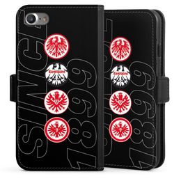 DeinDesign iPhone SE (2020) Handy Klapph&uuml;lle Handyh&uuml;lle aus Kunst Leder schwarz Flip Case Eagle Eintracht Frankfurt Logo Sideflip mit Lasche