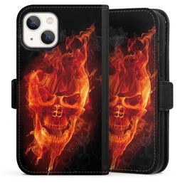 DeinDesign Galaxy A51 Handy Klapph&uuml;lle Handyh&uuml;lle aus Kunst Leder schwarz Flip Case Totenkopf Skull Fire Sideflip mit Lasche