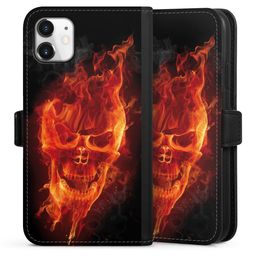 DeinDesign iPhone 11 Handy Klapph&uuml;lle Handyh&uuml;lle aus Kunst Leder schwarz Flip Case Totenkopf Skull Fire Sideflip mit Lasche