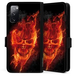 DeinDesign Galaxy S20 Handy Klapph&uuml;lle Handyh&uuml;lle aus Kunst Leder schwarz Flip Case Fire Skull Totenkopf Sideflip mit Lasche