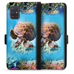 DeinDesign Galaxy A51 Handy Klapph&uuml;lle Handyh&uuml;lle aus Kunst Leder schwarz Flip Case Ocean Turtle Animals Sideflip mit Lasche