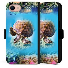 DeinDesign iPhone 16e Handy Klapph&uuml;lle Handyh&uuml;lle aus Kunst Leder schwarz Flip Case Ocean Turtle Animals Sideflip mit Lasche