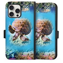 DeinDesign iPhone 15 Pro Max Handy Klapph&uuml;lle Handyh&uuml;lle aus Kunst Leder schwarz Flip Case Ocean Turtle Animals Sideflip mit Lasche