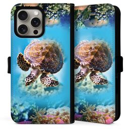 DeinDesign iPhone 16 Pro Handy Klapph&uuml;lle Handyh&uuml;lle aus Kunst Leder schwarz Flip Case Ocean Turtle Animals Sideflip mit Lasche