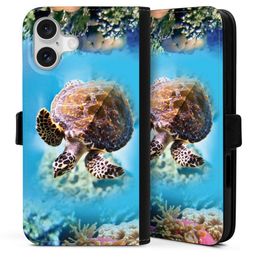 DeinDesign iPhone 16 Plus Handy Klapph&uuml;lle Handyh&uuml;lle aus Kunst Leder schwarz Flip Case Ocean Turtle Animals Sideflip mit Lasche