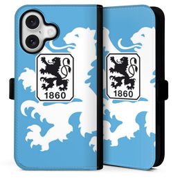 DeinDesign iPhone 16 Handy Klapph&uuml;lle Handyh&uuml;lle aus Kunst Leder schwarz Flip Case Coat Of Arms Tsv 1860 M&uuml;nchen Official Licensed Product Sideflip mit Lasche
