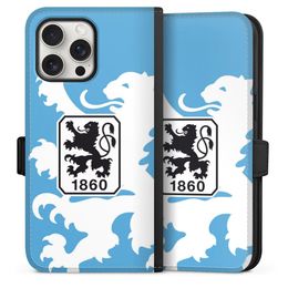 DeinDesign iPhone 15 Pro Max Handy Klapph&uuml;lle Handyh&uuml;lle aus Kunst Leder schwarz Flip Case Coat Of Arms Tsv 1860 M&uuml;nchen Official Licensed Product Sideflip mit 