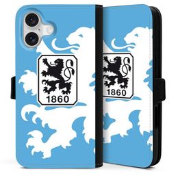 DeinDesign iPhone 16 Plus Handy Klapph&uuml;lle Handyh&uuml;lle aus Kunst Leder schwarz Flip Case Coat Of Arms Tsv 1860 M&uuml;nchen Official Licensed Product Sideflip mit 