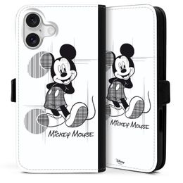 DeinDesign iPhone 16 Plus Handy Klapph&uuml;lle Handyh&uuml;lle aus Kunst Leder schwarz Flip Case Mickey Mouse Disney Official Licensed Product Sideflip mit Lasche