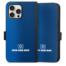 DeinDesign iPhone 15 Pro Max Handy Klapph&uuml;lle Handyh&uuml;lle aus Kunst Leder schwarz Flip Case Hsv Logo Official Licensed Product Sideflip mit Lasche
