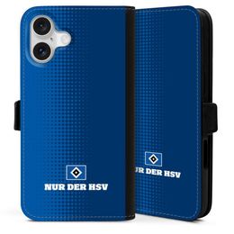 DeinDesign iPhone 16 Plus Handy Klapph&uuml;lle Handyh&uuml;lle aus Kunst Leder schwarz Flip Case Hsv Logo Official Licensed Product Sideflip mit Lasche