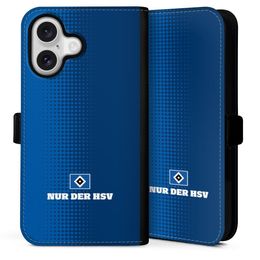 DeinDesign iPhone 16 Handy Klapph&uuml;lle Handyh&uuml;lle aus Kunst Leder schwarz Flip Case Hsv Logo Official Licensed Product Sideflip mit Lasche