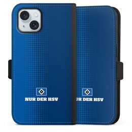 DeinDesign iPhone 15 Handy Klapph&uuml;lle Handyh&uuml;lle aus Kunst Leder schwarz Flip Case Hsv Logo Official Licensed Product Sideflip mit Lasche