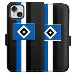 DeinDesign iPhone 15 Handy Klapph&uuml;lle Handyh&uuml;lle aus Kunst Leder schwarz Flip Case Hamburger Sv Transparent Hsv Sideflip mit Lasche