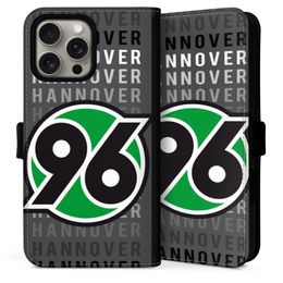 DeinDesign iPhone 16 Pro Handy Klapph&uuml;lle Handyh&uuml;lle aus Kunst Leder schwarz Flip Case H96 Hannover 96 Official Licensed Product Sideflip mit Lasche