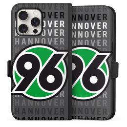 DeinDesign iPhone 15 Pro Max Handy Klapph&uuml;lle Handyh&uuml;lle aus Kunst Leder schwarz Flip Case H96 Hannover 96 Official Licensed Product Sideflip mit Lasche