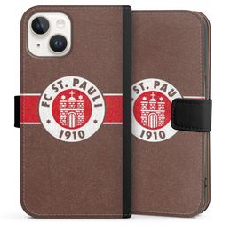 DeinDesign iPhone 14 Handy Klapph&uuml;lle Handyh&uuml;lle aus Kunst Leder schwarz Flip Case Fc St. Pauli Logo Official Licensed Product Sideflip mit Lasche